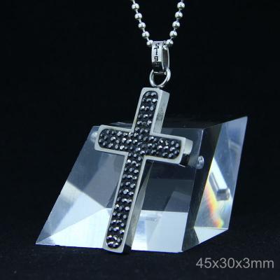 China Trendy Stainless Steel CZ Crystal Stones Inlay Cross Plus Symbol Necklace Pendant LDC108 for sale