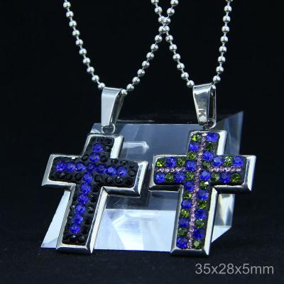 China Trendy Stainless Steel CZ Crystal Stones Inlay Cross Plus Symbol Necklace Pendant LDC109 for sale