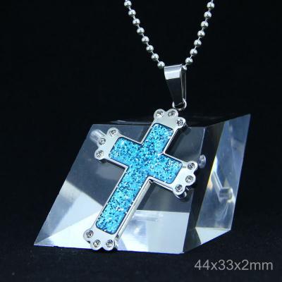 China Trendy Stainless Steel CZ Crystal Stones Inlay Cross Plus Symbol Necklace Pendant LDC110 for sale