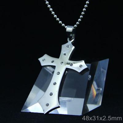 China Trendy Stainless Steel CZ Crystal Stones Inlay Cross Plus Symbol Necklace Pendant LDC111 for sale
