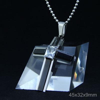 China Trendy Stainless Steel CZ Crystal Stones Inlay Cross Plus Symbol Necklace Pendant LDC118 for sale