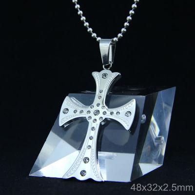 China Trendy Stainless Steel CZ Crystal Stones Inlay Cross Plus Symbol Necklace Pendant LDC113 for sale
