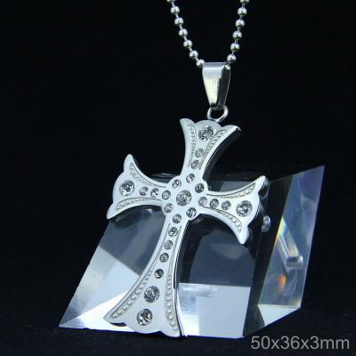 China Trendy Stainless Steel CZ Crystal Stones Inlay Cross Plus Symbol Necklace Pendant LDC114 for sale