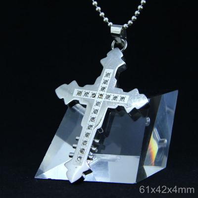 China Trendy Stainless Steel CZ Crystal Stones Inlay Cross Plus Symbol Necklace Pendant LDC115 for sale