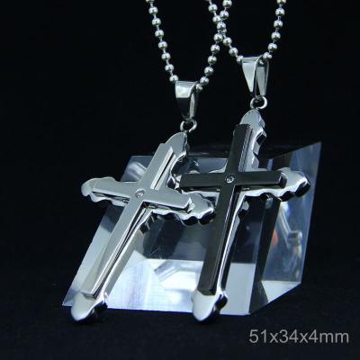 China Trendy Stainless Steel CZ Crystal Stones Inlay Cross Plus Symbol Necklace Pendant LDC123 for sale