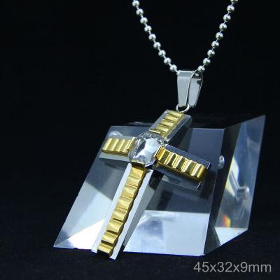 China Trendy Stainless Steel CZ Crystal Stones Inlay Cross Plus Symbol Necklace Pendant LDC119 for sale