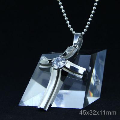 China Trendy Stainless Steel CZ Crystal Stones Inlay Cross Plus Symbol Necklace Pendant LDC120 for sale