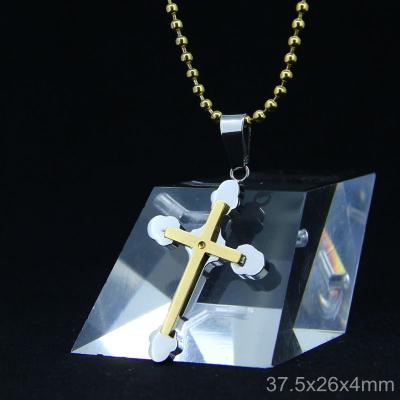 China Trendy Stainless Steel CZ Crystal Stones Inlay Cross Plus Symbol Necklace Pendant LDC122 for sale