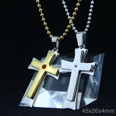 China Trendy Stainless Steel CZ Crystal Stones Inlay Cross Plus Symbol Necklace Pendant LDC128 for sale