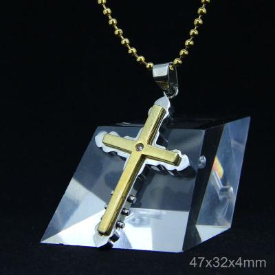 China Trendy Stainless Steel CZ Crystal Stones Inlay Cross Plus Symbol Necklace Pendant LDC124 for sale