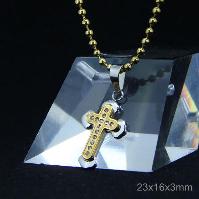 China Trendy Stainless Steel CZ Crystal Stones Inlay Cross Plus Symbol Necklace Pendant LDC125 for sale