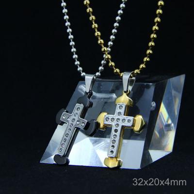 China Trendy Stainless Steel CZ Crystal Stones Inlay Cross Plus Symbol Necklace Pendant LDC126 for sale