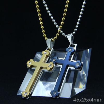 China Trendy Stainless Steel CZ Crystal Stones Inlay Cross Plus Symbol Necklace Pendant LDC127 for sale