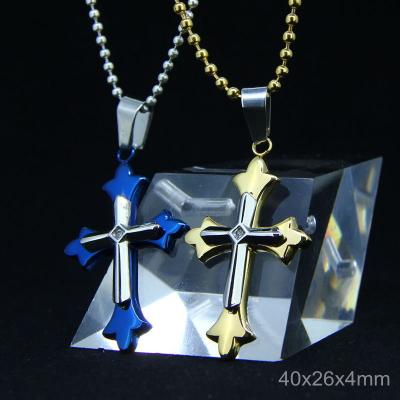 China Trendy Stainless Steel CZ Crystal Stones Inlay Cross Plus Symbol Necklace Pendant LDC133 for sale