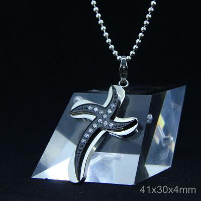 China Trendy Stainless Steel CZ Crystal Stones Inlay Cross Plus Symbol Necklace Pendant LDC129 for sale