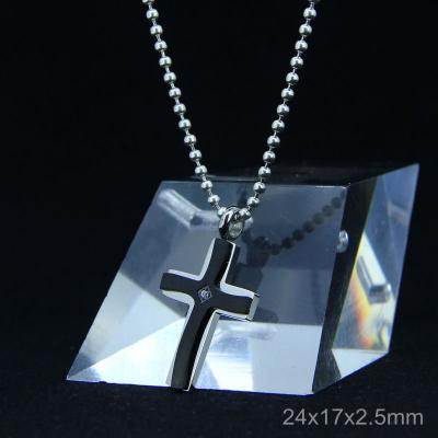 China Trendy Stainless Steel CZ Crystal Stones Inlay Cross Plus Symbol Necklace Pendant LDC130 for sale