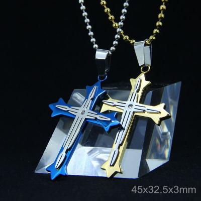 China Trendy Stainless Steel CZ Crystal Stones Inlay Cross Plus Symbol Necklace Pendant LDC131 for sale