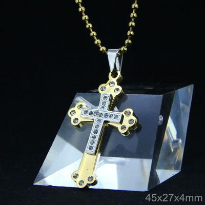 China Trendy Stainless Steel CZ Crystal Stones Inlay Cross Plus Symbol Necklace Pendant LDC138 for sale