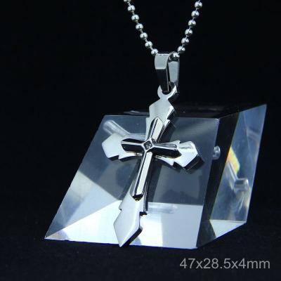 China Trendy Stainless Steel CZ Crystal Stones Inlay Cross Plus Symbol Necklace Pendant LDC135 for sale
