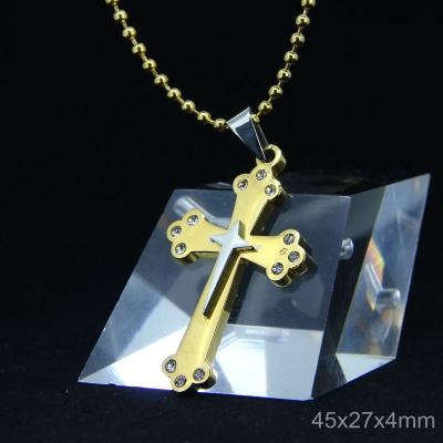 China Trendy Stainless Steel CZ Crystal Stones Inlay Cross Plus Symbol Necklace Pendant LDC137 for sale