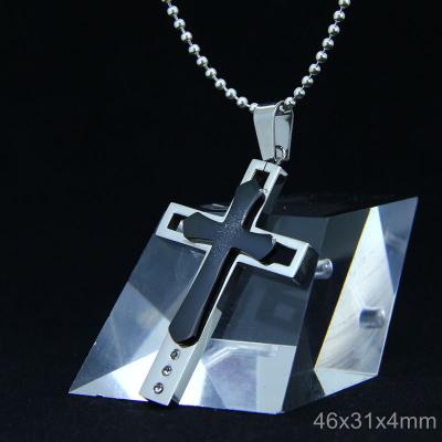 China Trendy Stainless Steel CZ Crystal Stones Inlay Cross Plus Symbol Necklace Pendant LDC145 for sale