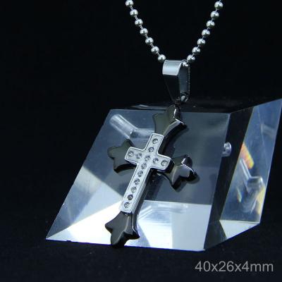 China Trendy Stainless Steel CZ Crystal Stones Inlay Cross Plus Symbol Necklace Pendant LDC139 for sale