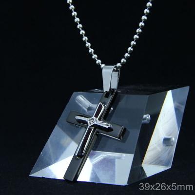 China Trendy Stainless Steel CZ Crystal Stones Inlay Cross Plus Symbol Necklace Pendant LDC140 for sale