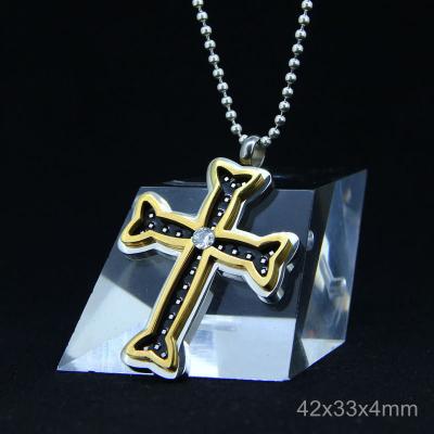 China Trendy Stainless Steel CZ Crystal Stones Inlay Cross Plus Symbol Necklace Pendant LDC141 for sale
