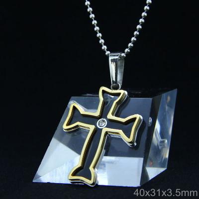 China Trendy Stainless Steel CZ Crystal Stones Inlay Cross Plus Symbol Necklace Pendant LDC142 for sale