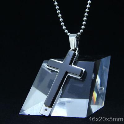 China Trendy Stainless Steel CZ Crystal Stones Inlay Cross Plus Symbol Necklace Pendant LDC150 for sale
