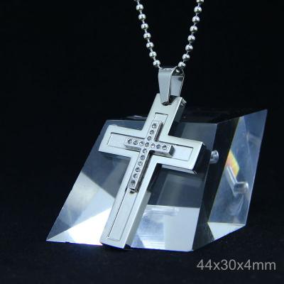 China Trendy Stainless Steel CZ Crystal Stones Inlay Cross Plus Symbol Necklace Pendant LDC146 for sale