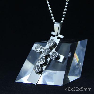 China Trendy Stainless Steel CZ Crystal Stones Inlay Cross Plus Symbol Necklace Pendant LDC147 for sale