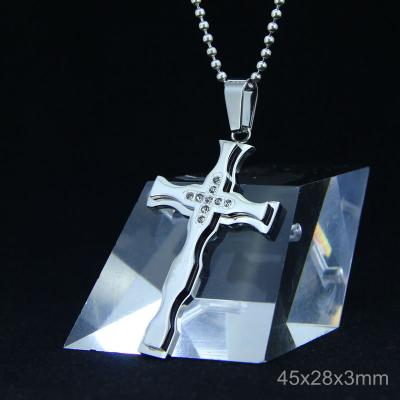 China Trendy Stainless Steel CZ Crystal Stones Inlay Cross Plus Symbol Necklace Pendant LDC148 for sale