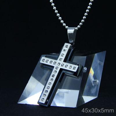 China Trendy Stainless Steel CZ Crystal Stones Inlay Cross Plus Symbol Necklace Pendant LDC149 for sale