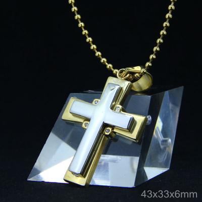 China Trendy Stainless Steel CZ Crystal Stones Inlay Cross Plus Symbol Necklace Pendant LDC156 for sale