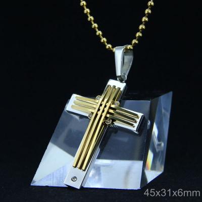 China Trendy Stainless Steel CZ Crystal Stones Inlay Cross Plus Symbol Necklace Pendant LDC151 for sale