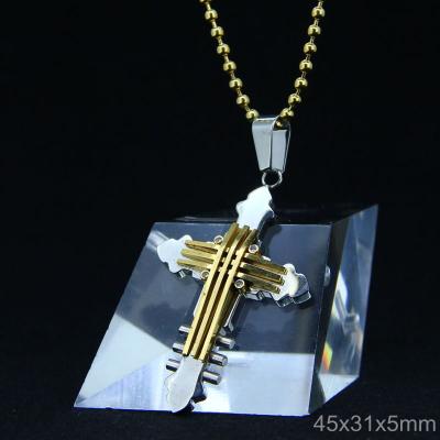 China Trendy Stainless Steel CZ Crystal Stones Inlay Cross Plus Symbol Necklace Pendant LDC153 for sale
