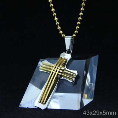 China Trendy Stainless Steel CZ Crystal Stones Inlay Cross Plus Symbol Necklace Pendant LDC154 for sale