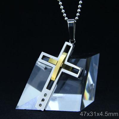 China Trendy Stainless Steel CZ Crystal Stones Inlay Cross Plus Symbol Necklace Pendant LDC155 for sale