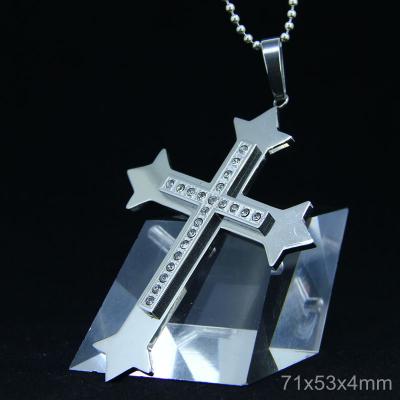 China Trendy Stainless Steel CZ Crystal Stones Inlay Cross Plus Symbol Necklace Pendant LDC161 for sale