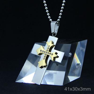 China Trendy Stainless Steel CZ Crystal Stones Inlay Cross Plus Symbol Necklace Pendant LDC157 for sale