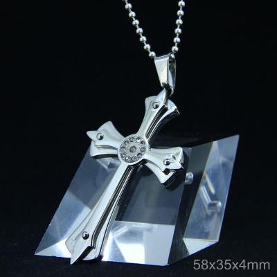 China Trendy Stainless Steel CZ Crystal Stones Inlay Cross Plus Symbol Necklace Pendant LDC159 for sale