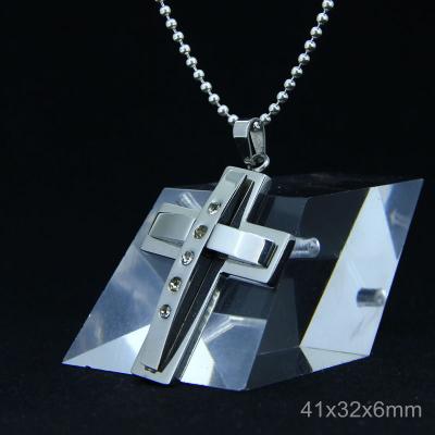 China Trendy Stainless Steel CZ Crystal Stones Inlay Cross Plus Symbol Necklace Pendant LDC160 for sale