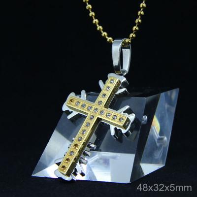 China Trendy Stainless Steel CZ Crystal Stones Inlay Cross Plus Symbol Necklace Pendant LDC166 for sale