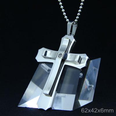 China Trendy Stainless Steel CZ Crystal Stones Inlay Cross Plus Symbol Necklace Pendant LDC171 for sale