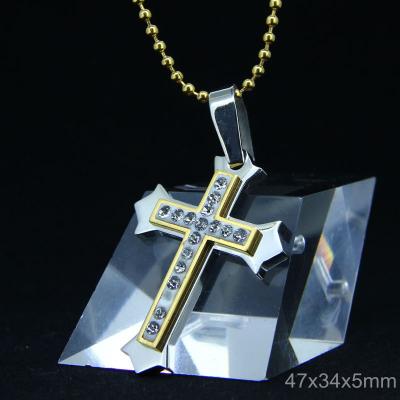 China Trendy Stainless Steel CZ Crystal Stones Inlay Cross Plus Symbol Necklace Pendant LDC167 for sale