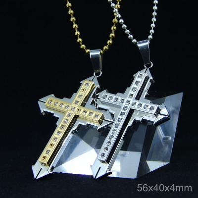 China Trendy Stainless Steel CZ Crystal Stones Inlay Cross Plus Symbol Necklace Pendant LDC168 for sale