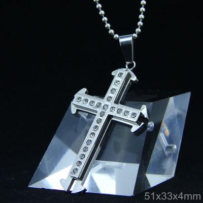 China Trendy Stainless Steel CZ Crystal Stones Inlay Cross Plus Symbol Necklace Pendant LDC169 for sale