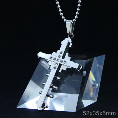 China Trendy Stainless Steel CZ Crystal Stones Inlay Cross Plus Symbol Necklace Pendant LDC170 for sale