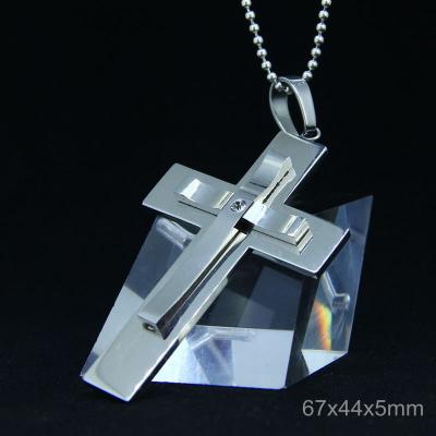 China Trendy Stainless Steel CZ Crystal Stones Inlay Cross Plus Symbol Necklace Pendant LDC176 for sale